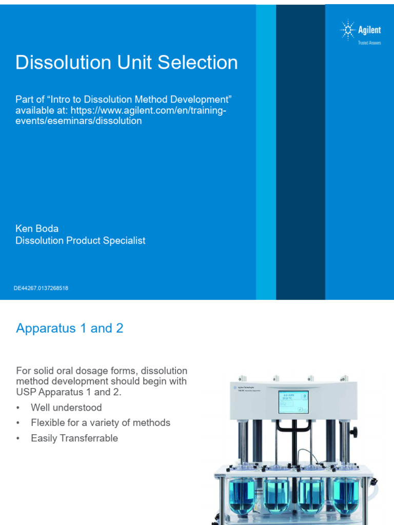Dissolution Unit Selection - Ken Boda - Agilent | PDF | Tablet ...