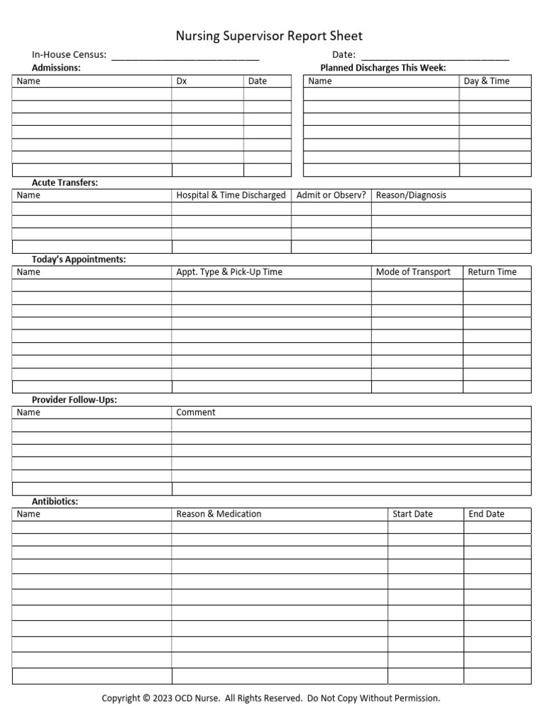 SupervisorResource NursingSupervisorReportSheet | PDF | Clinical ...