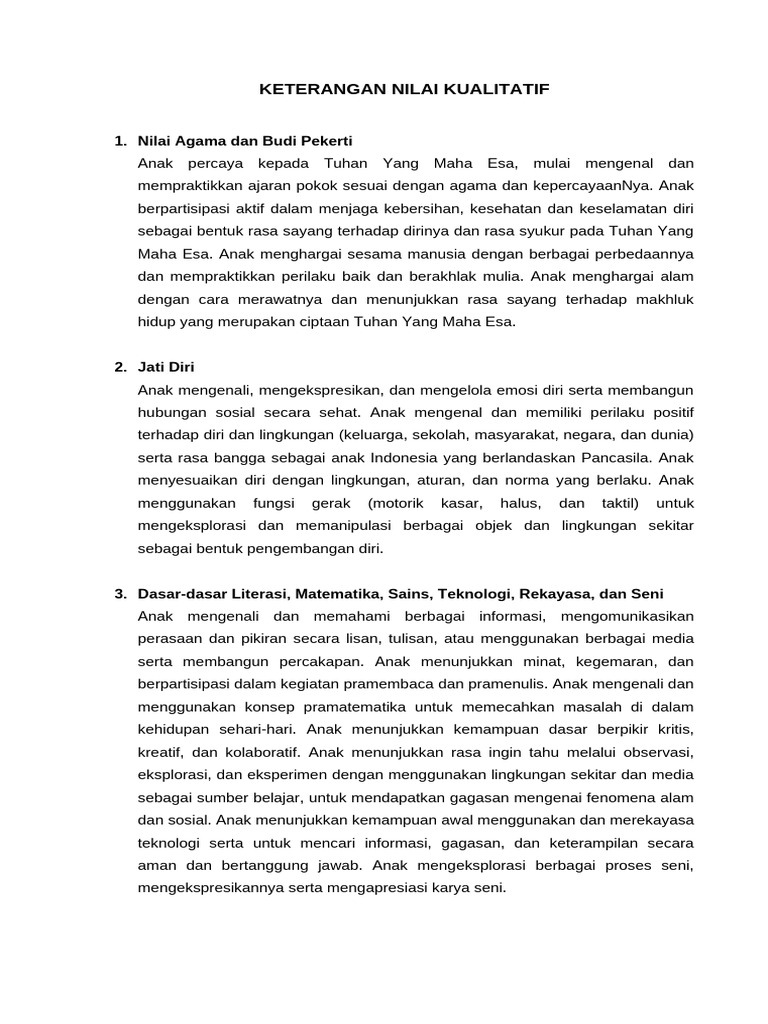 Raport Kurikulum Merdeka Paud Ok | PDF