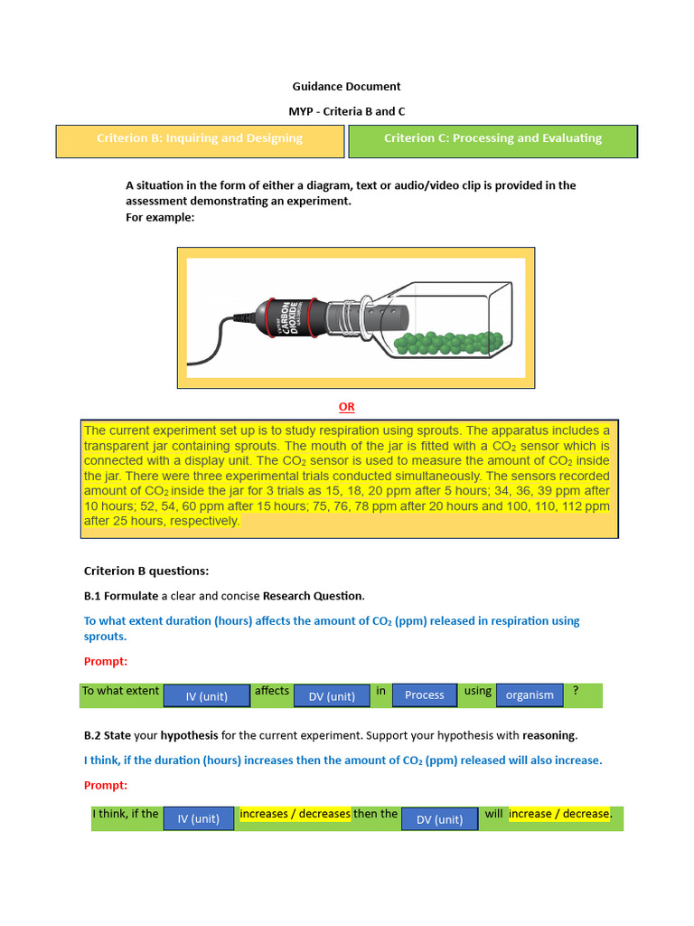Guidance Document - Criteria B and C MYP | PDF | Experiment | Carbon ...