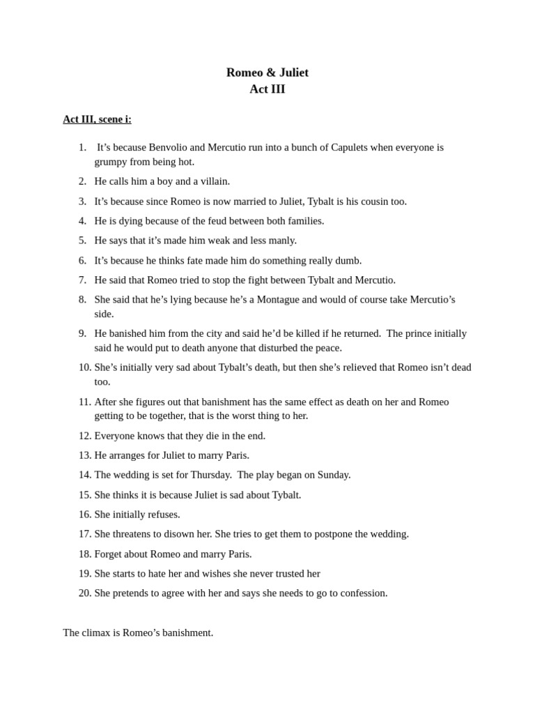 Climax of Romeo's Banishment | PDF