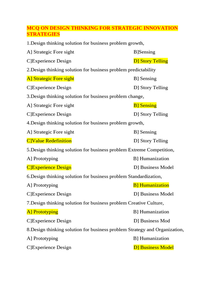 MCQ ON MODULE 4 DESIGN THINKING FOR STRATEGIC INNOVATION STRATEGIES | PDF | Usability ...