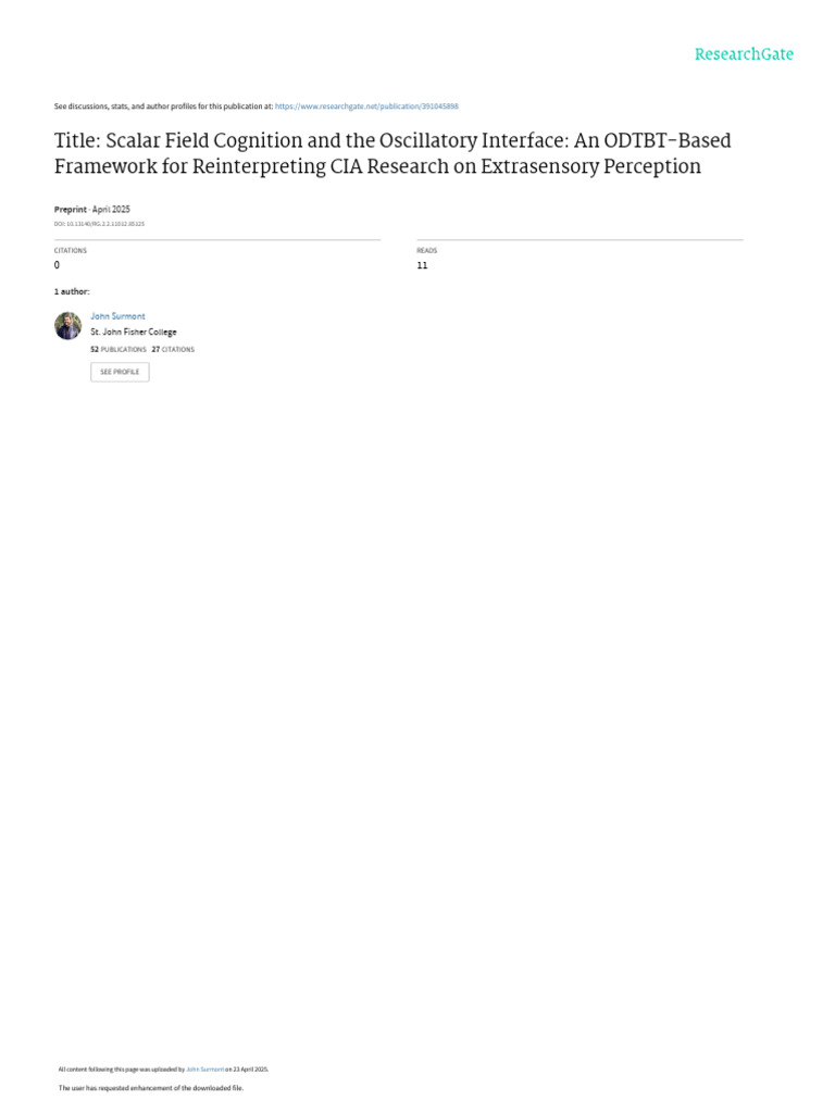 Title: Scalar Field Cognition and The Oscillatory Interface: An ODTBT-Based Framework For ...