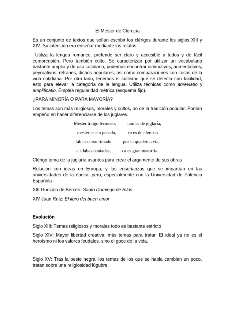 El Mester de Clerecía | PDF