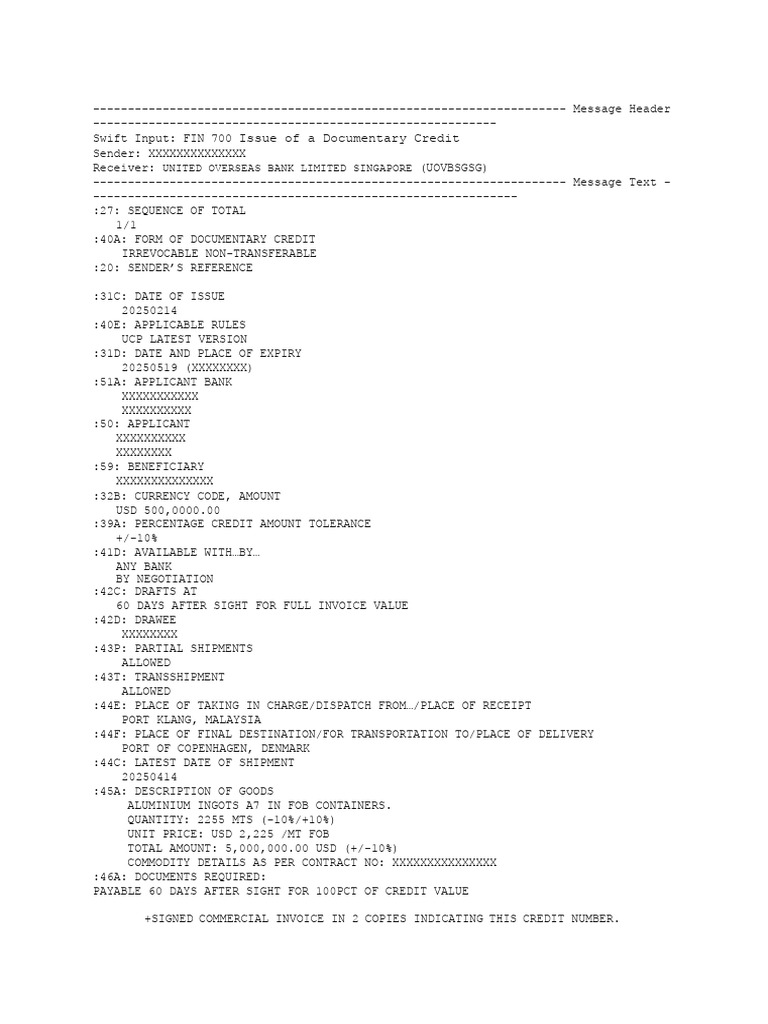 0225-DLC MT700 Verbiage | PDF | Bill Of Lading