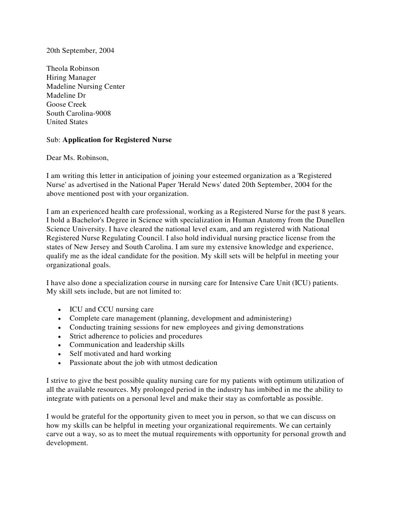 Registered Nurse Cover Letter Samples | PDF | Nursing | Medicine