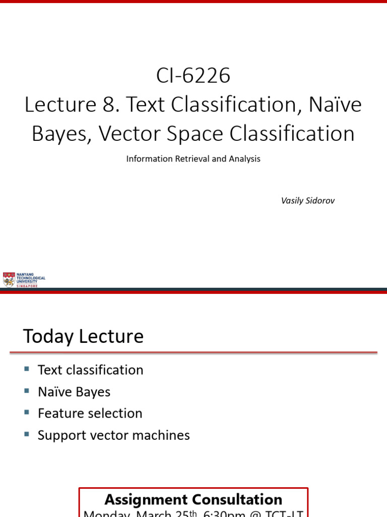 Lecture 8 1 Text Classification Naïve Bayes Vector Space Classification Pdf Statistical