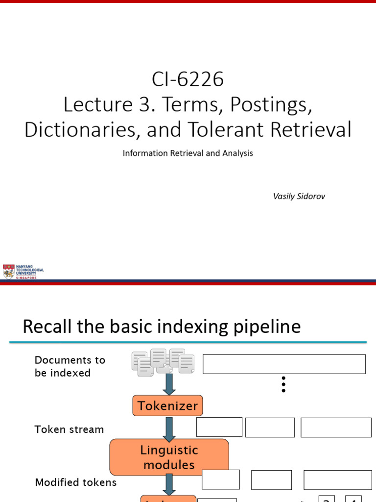 Lecture 3 - Terms, Postings, Dictionaries, and Tolerant Retrieval | PDF | Search Engine Indexing ...