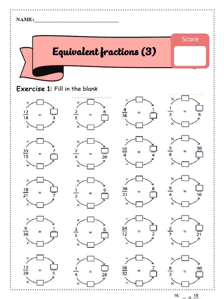 Worksheet 29 - Equivalent Fractions | PDF