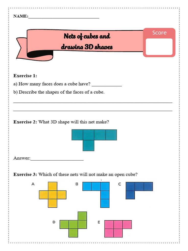 Cube Nets and Open Shape Exercises | PDF