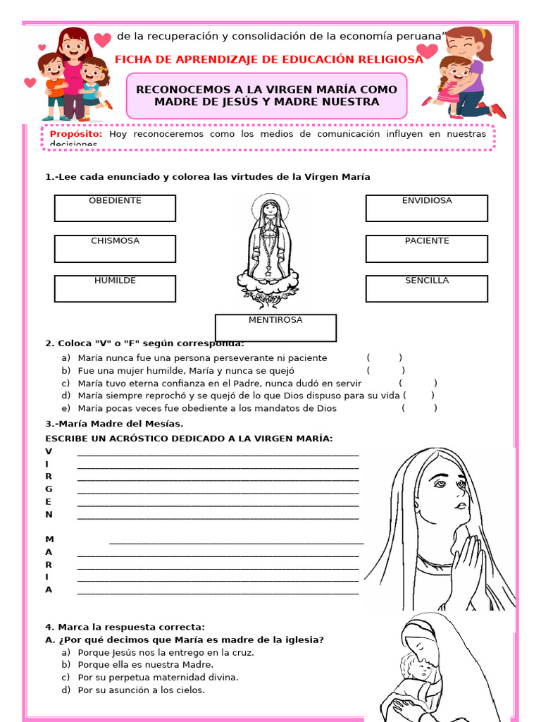 Ficha-Reli-Reconocemos A La Virgen María Como Madre de Jesús y Madre Nuestra. | PDF | María ...