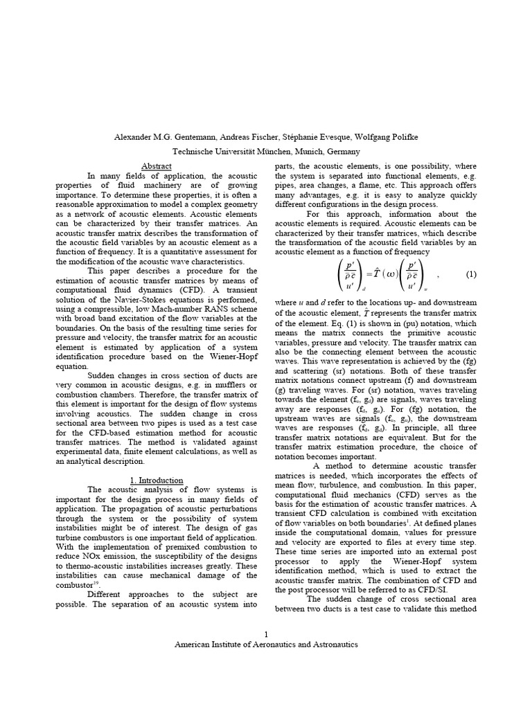Acoustic Transfer Matrix Reconstruction and Analysis For Ducts With Sudden Change of Area | PDF ...