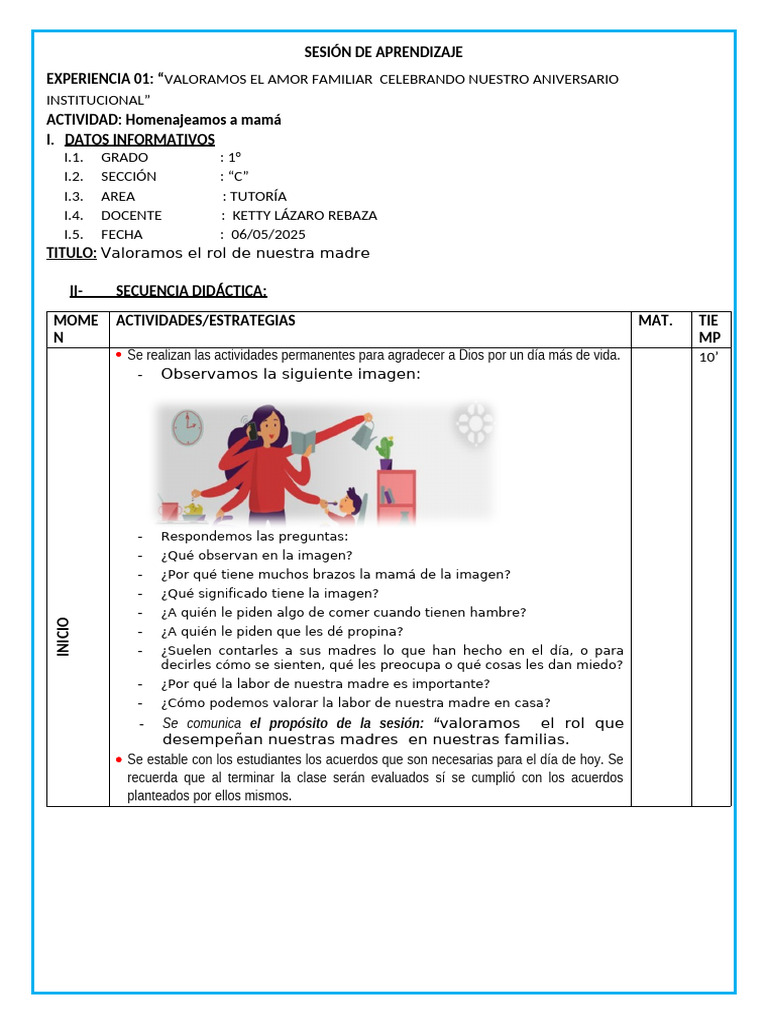 S. Tut Valoramos El Rol de Mamá (3) 06 DE MAYO | PDF | Aprendizaje