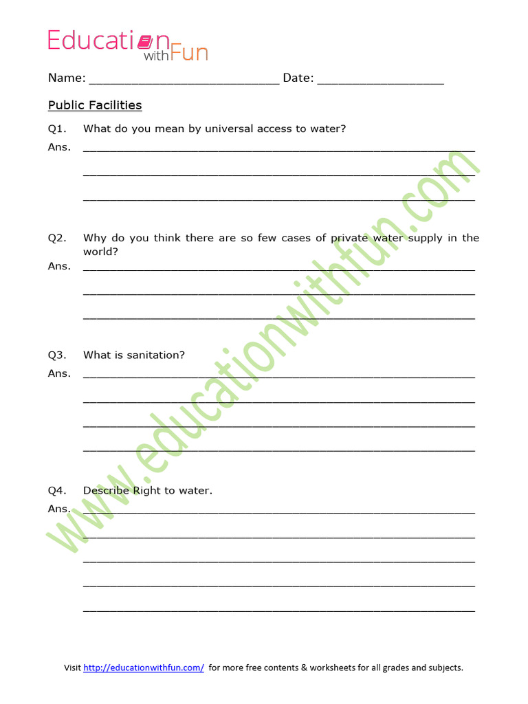 Public Facilities Worksheet 3 | PDF | Water Supply | Sanitation