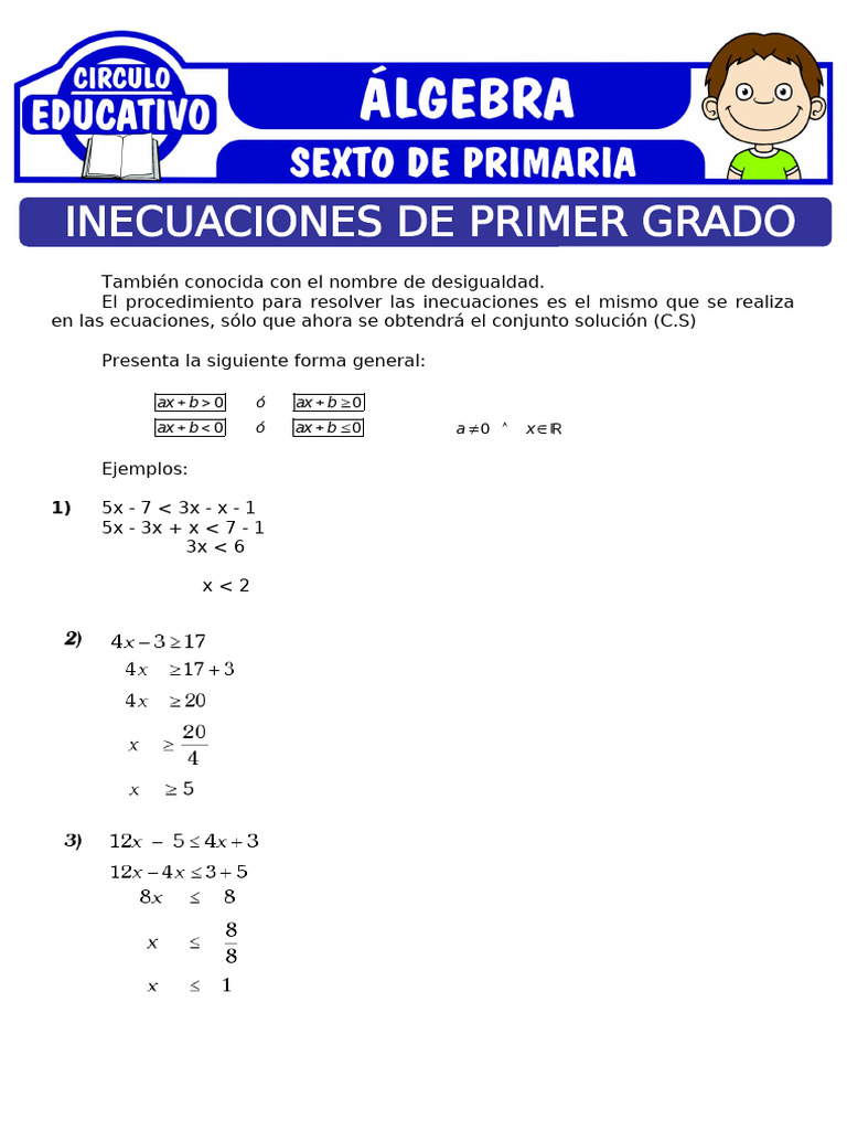 Ejercicios de Inecuaciones de Primer Grado Para Sexto de Primaria | PDF