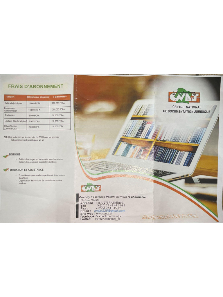 Grille Tarifaire Des Codes Et Ouvrages CNDJ 2025 | PDF