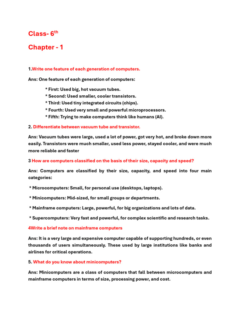 Class 6th (CH 1) | PDF | Microcomputers | Mainframe Computer