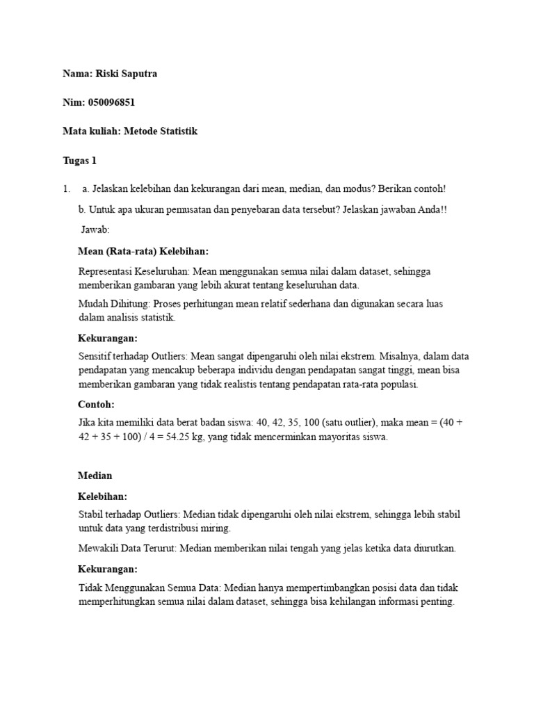 Tugas 1 Metode Statistik | PDF