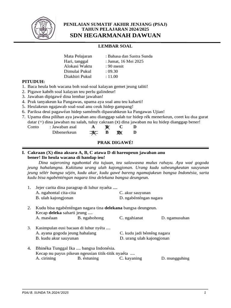 Soal ASAJ B. Sunda - Utama | PDF