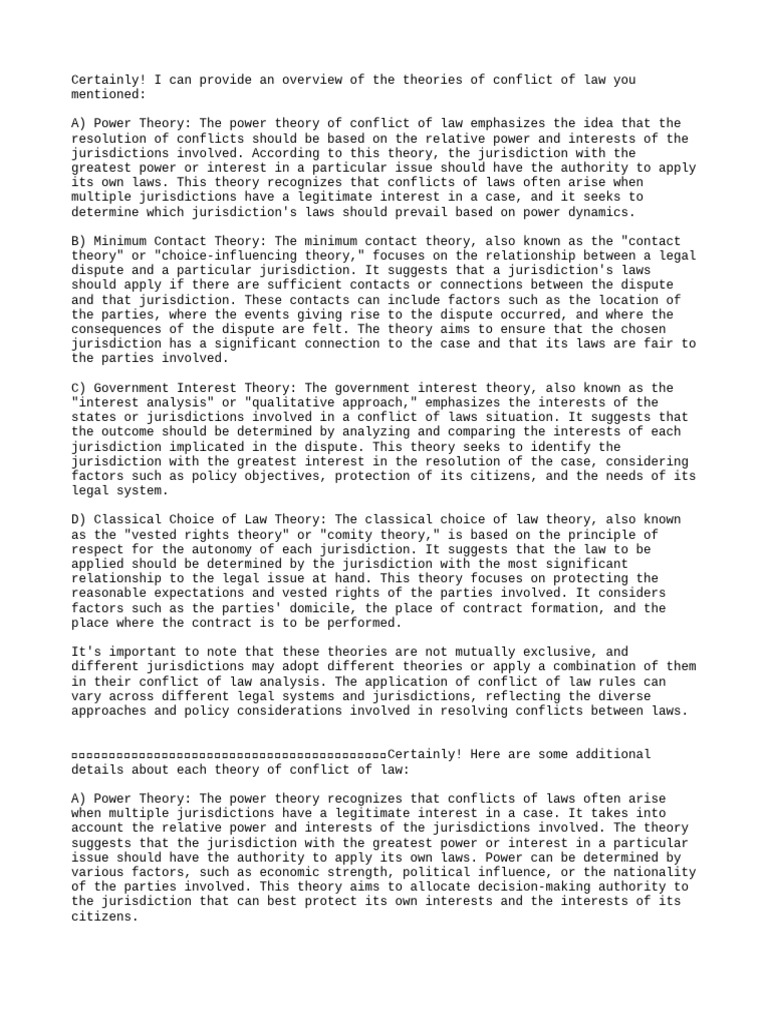 Conflict of Law Myself Memo | PDF | Choice Of Law | Public Policy Doctrine