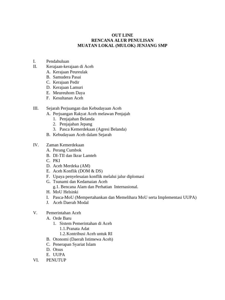 OUT LINE RENCANA ALUR PENULISAN 2003 | PDF