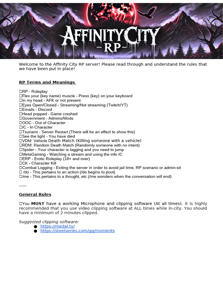 Affinity City RP Server Rules | PDF