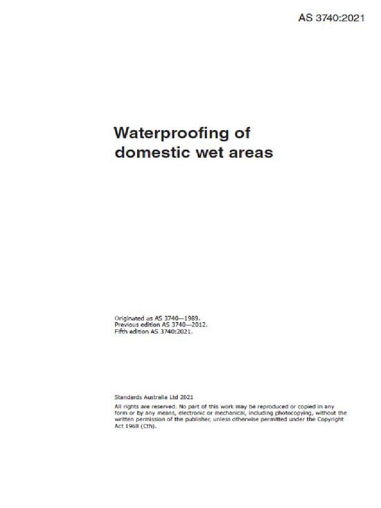 AS 3740:2021 Waterproofing Standards | PDF | Building Materials ...