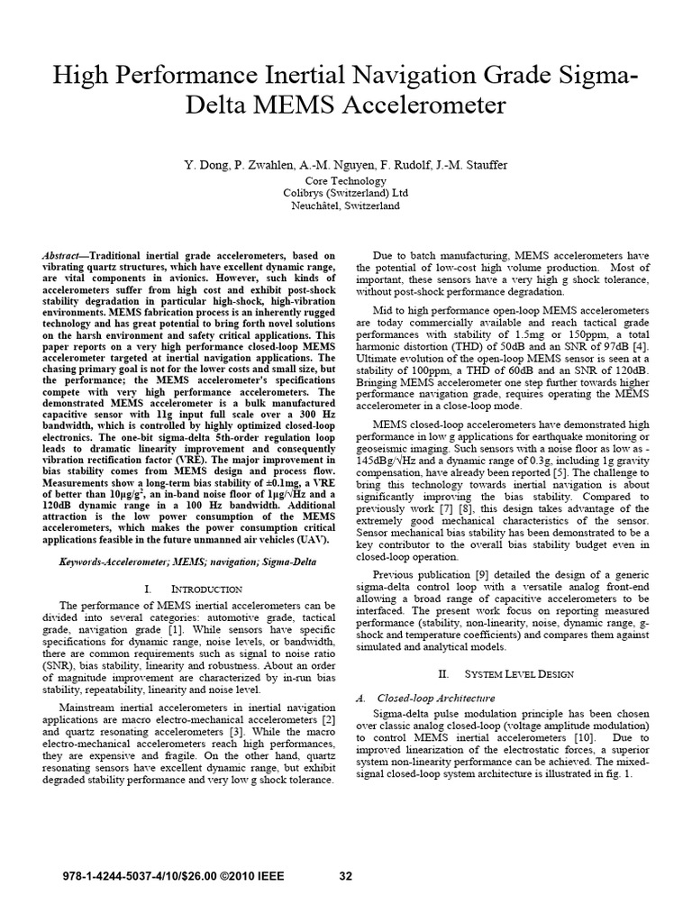 High Performance Inertial Navigation Grade Sigma-Delta MEMS Accelerometer | PDF | Accelerometer ...