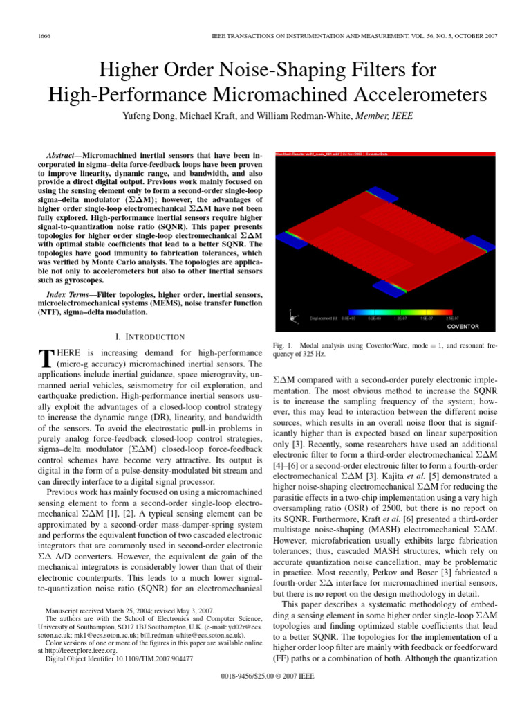 Higher Order Noise-Shaping Filters For High-Performance Micromachined Accelerometers | PDF ...