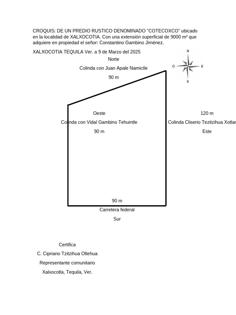 Croquis Predio Rústico Cotecoxco | PDF