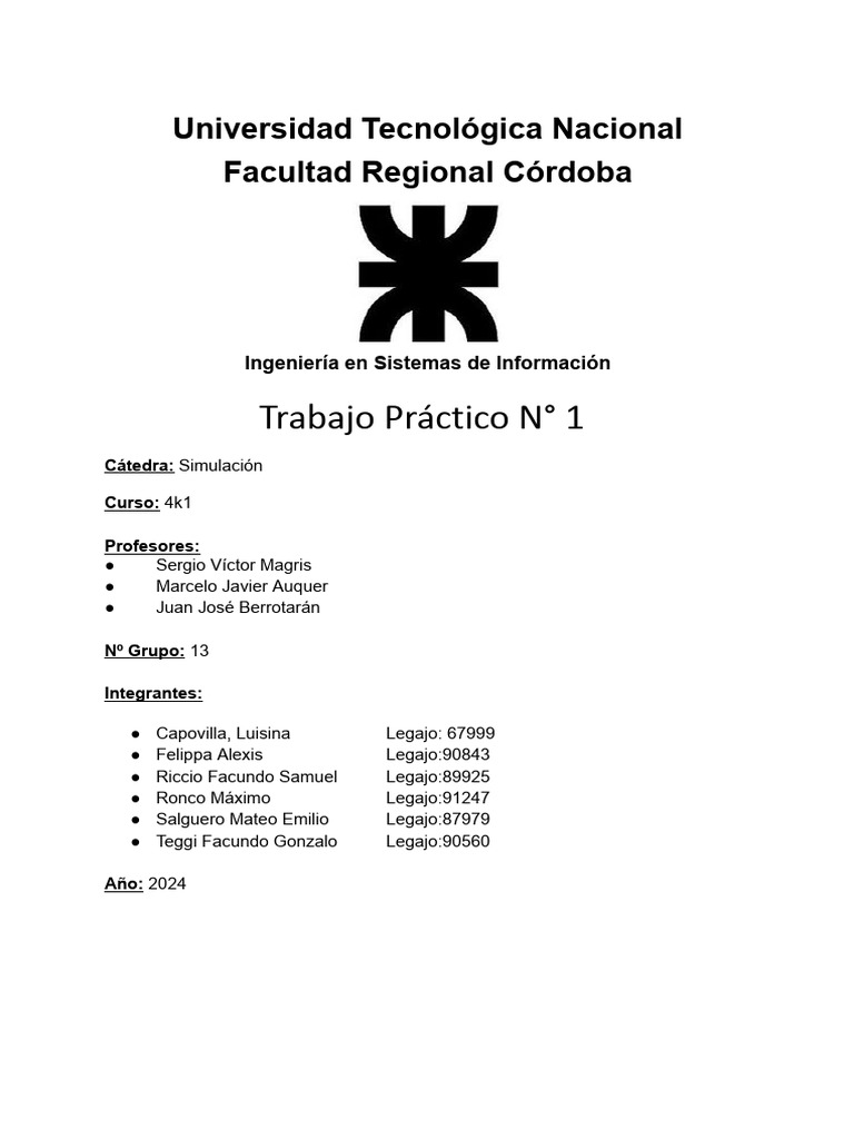 SIM 4K1 Entrega TP1 Grupo13 | PDF