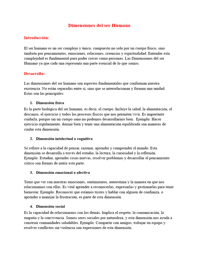 Dimensiones del Ser Humano Explicadas | PDF | Pensamiento | Aprendizaje