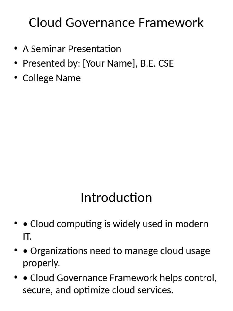 Cloud Governance Framework Seminar | PDF | Cloud Computing | Security