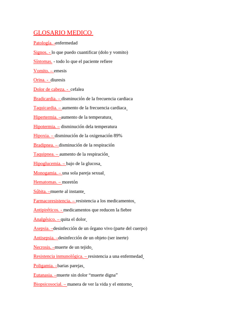 Glosario Médico: Términos Clave y Definiciones | PDF
