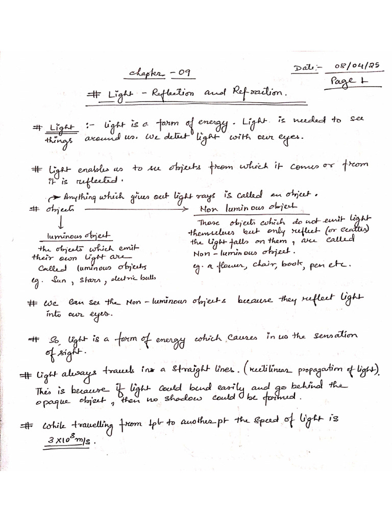 Notes Upto Plane Mirror | PDF