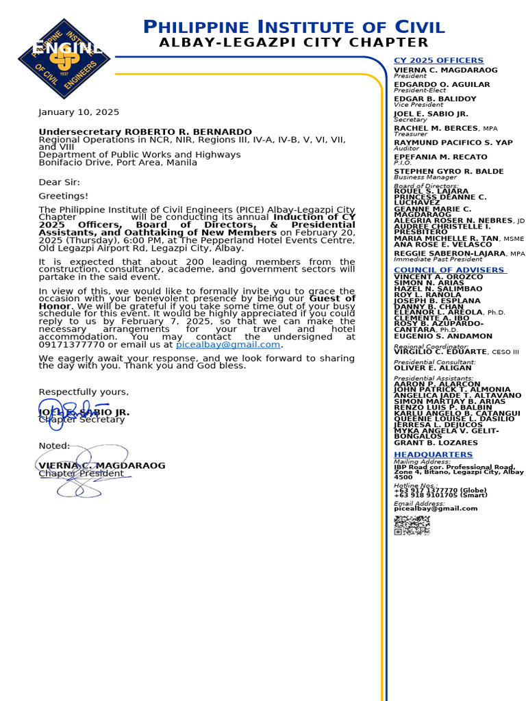 2025-0110 Invitation Letter To Usec. Bernardo | PDF
