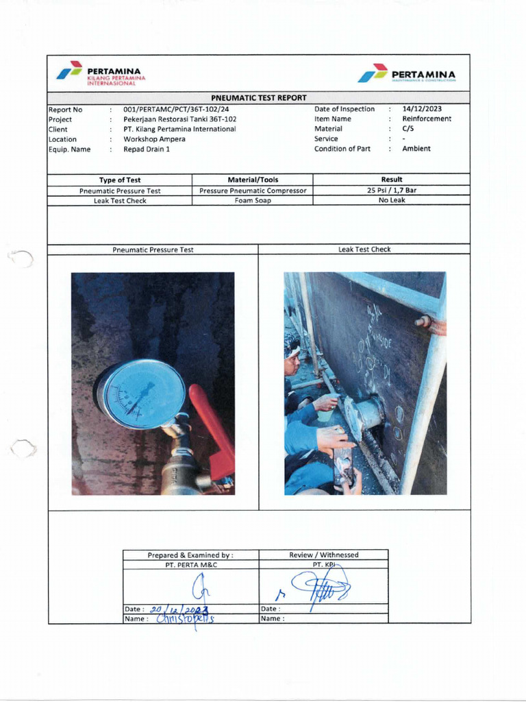 7.pneumatic Test Report | PDF