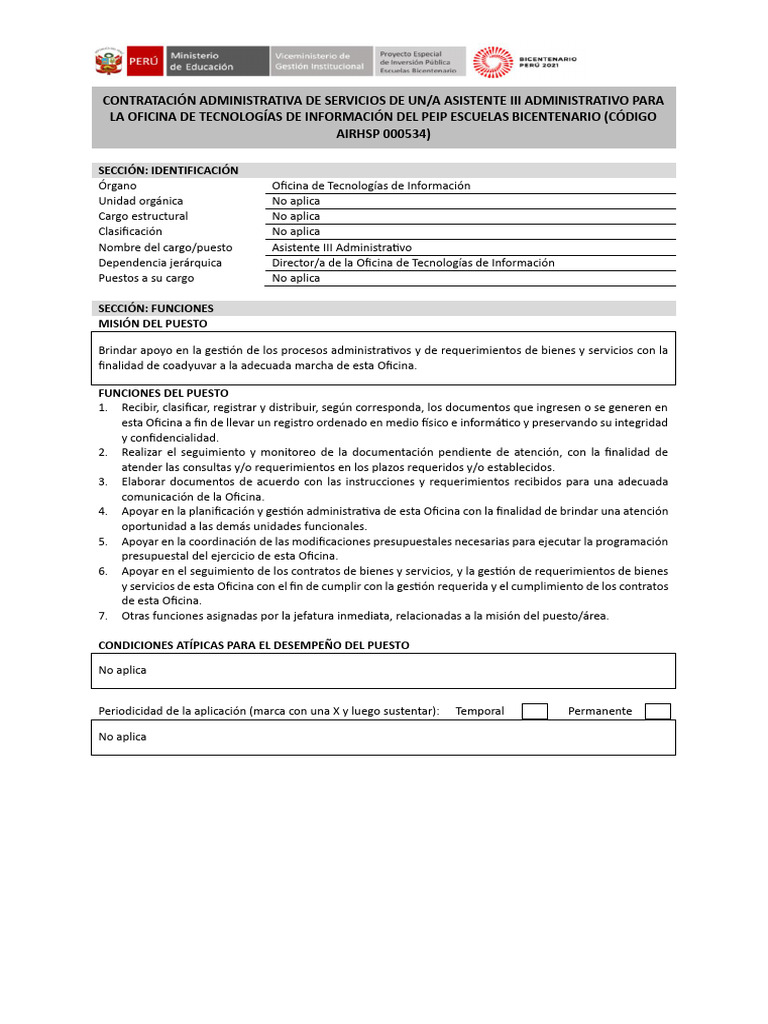Perfil 0004-2025 Asistente OTI | PDF | Titulo academico