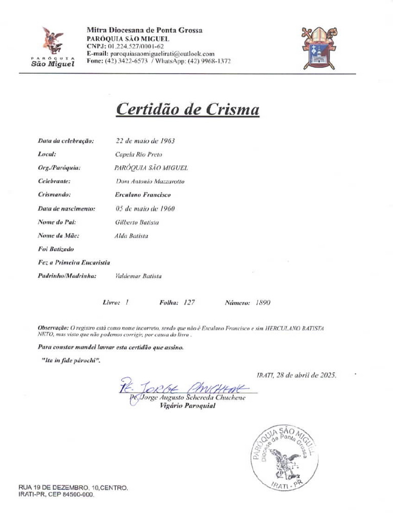 Certidão Crisma HBN | PDF