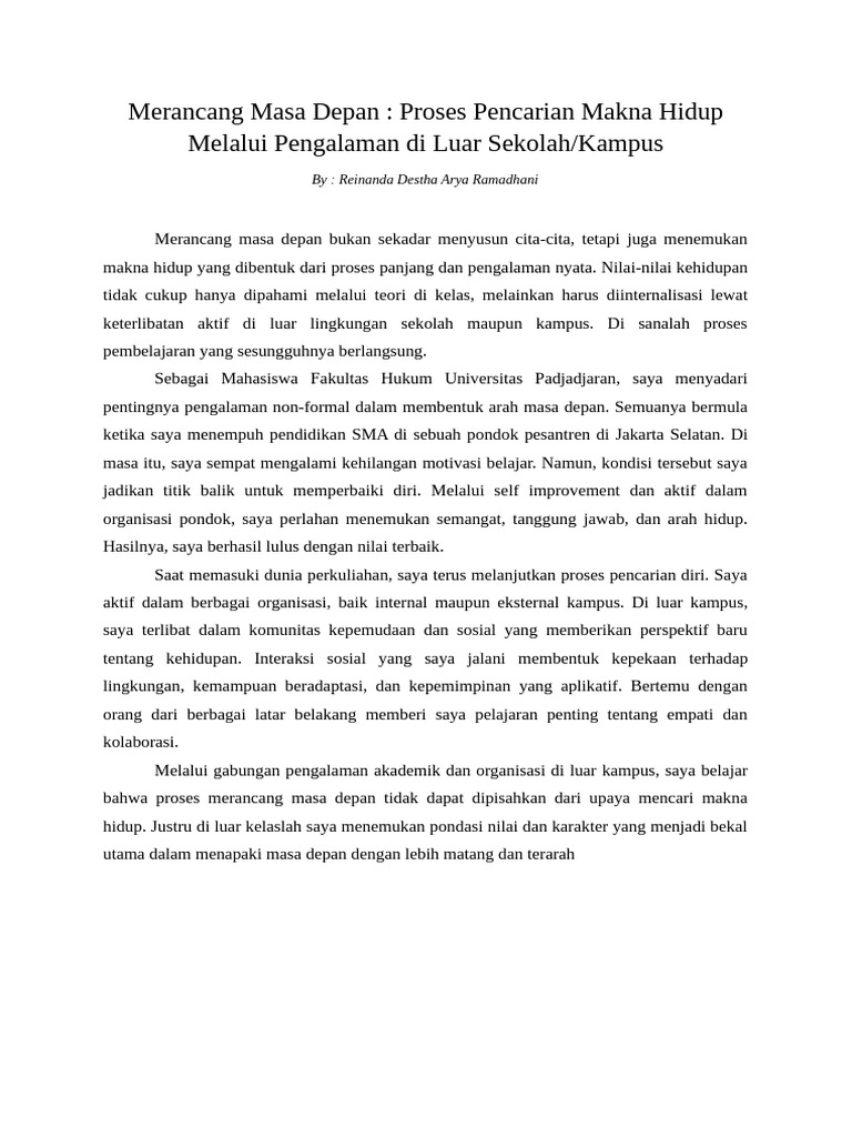 Merancang Masa Depan Proses Pencarian Makna Hidup Melalui Pengalaman Di ...