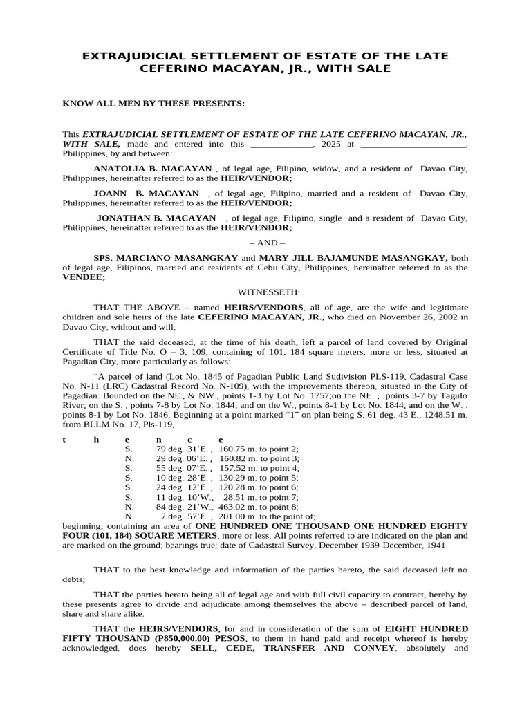 Extrajudicial Settlement of Estate Sale | PDF | Natural Resources Law ...