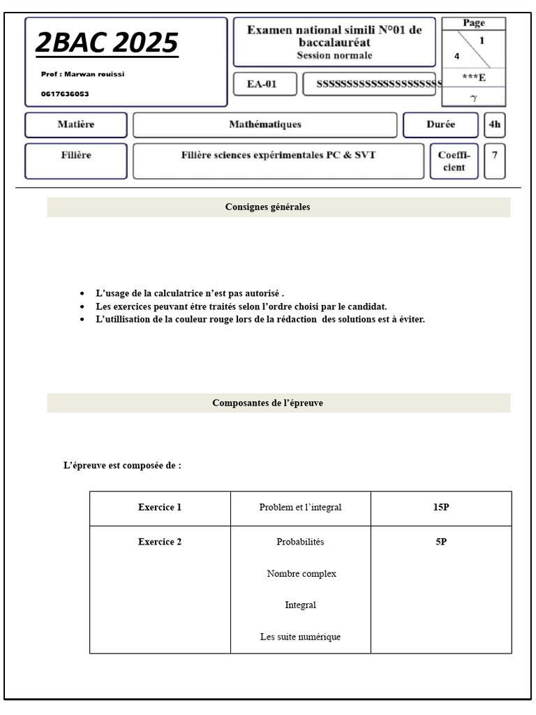 Simili 2 Maths 2bac SVT Et PC 2bac | PDF | Mathematics