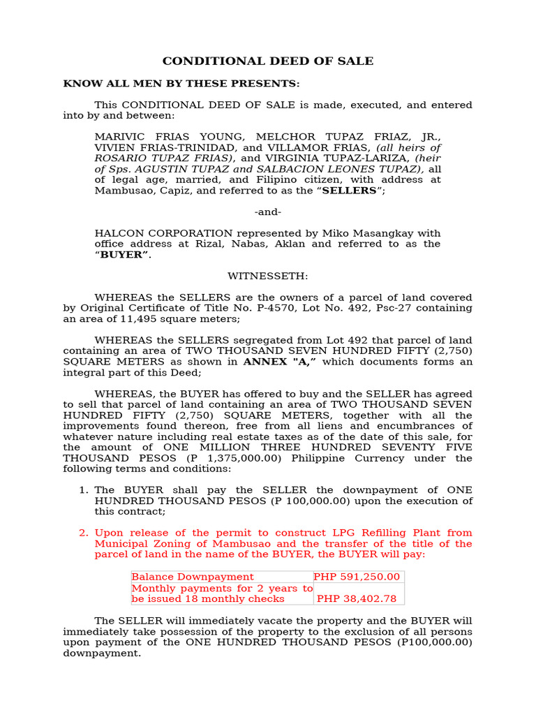Conditional Deed of Sale | PDF | Common Law | Private Law