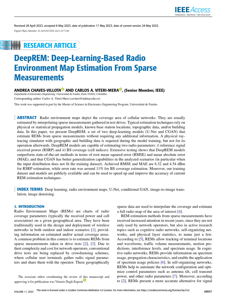 DeepREM Deep-Learning-Based Radio Environment Map Estimation From Sparse Measurements | PDF ...