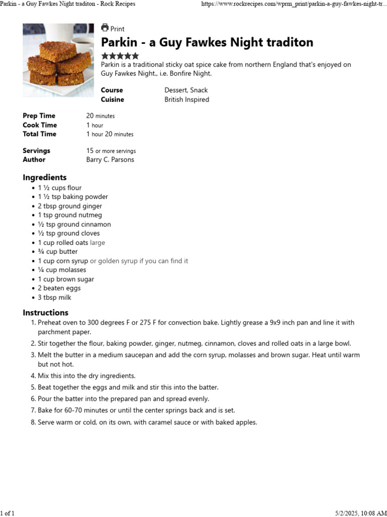 Guy Fawkes Night Parkin Recipe | PDF
