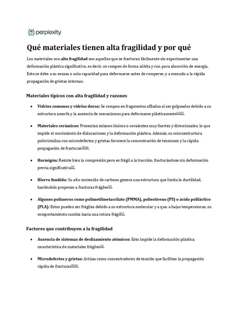 Qué Materiales Tienen Alta Fragilidad y Por Qué | PDF | Fractura ...