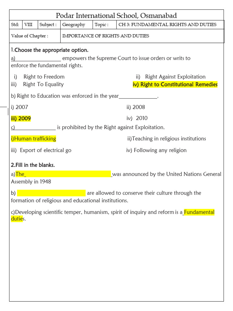 7th Grade Civics: Rights and Duties | PDF | Citizenship | Rights