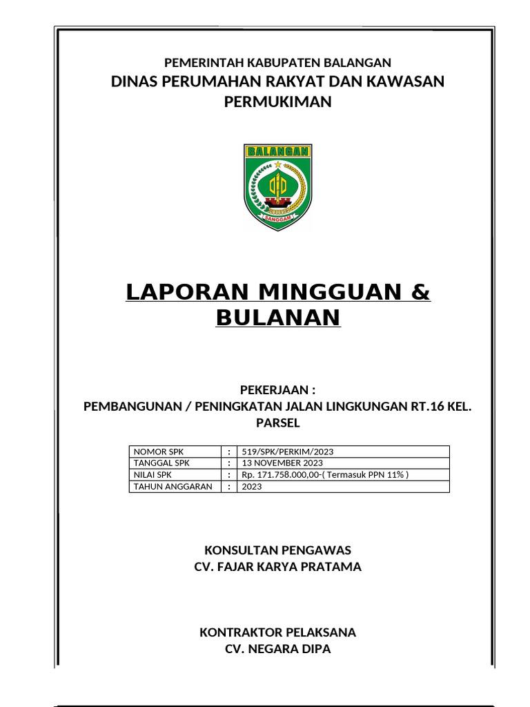 Cover Laporan Mingguan & Bulanan | PDF