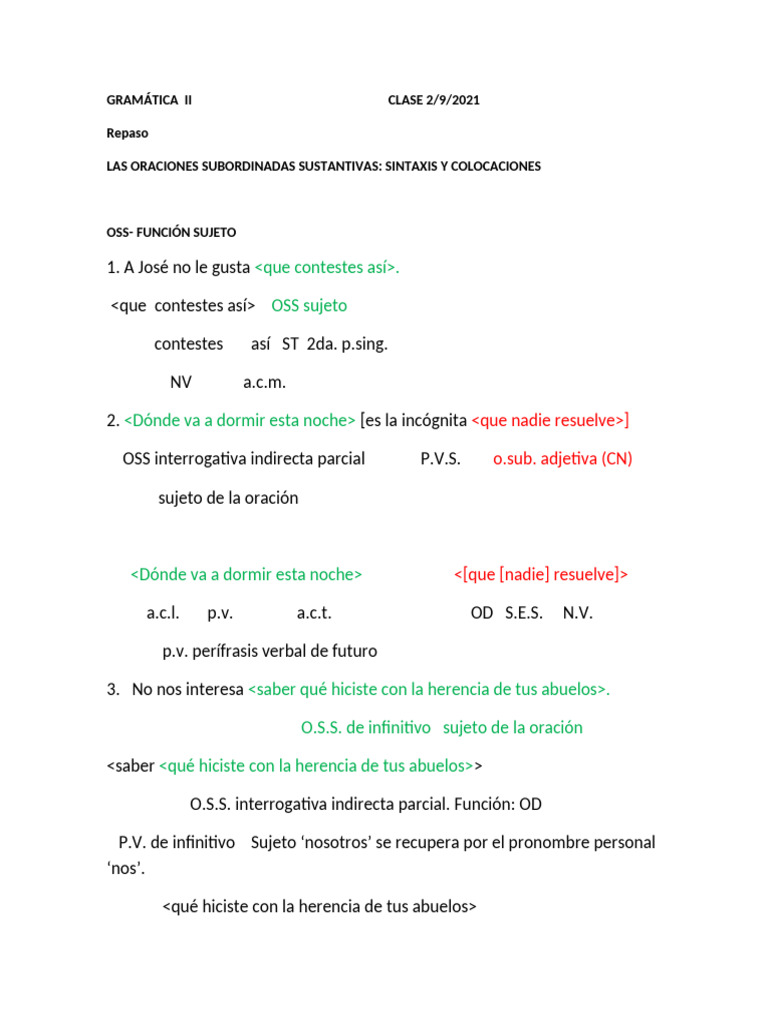 Gramática II Clase 21 Oct. 2021 | PDF | Asunto (gramática) | Verbo
