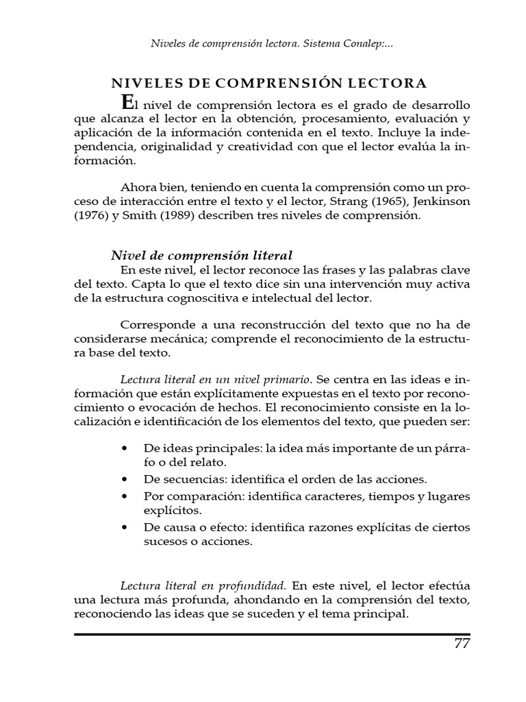 Niveles de Comprensión Lectora en Conalep | PDF | Comprensión lectora ...
